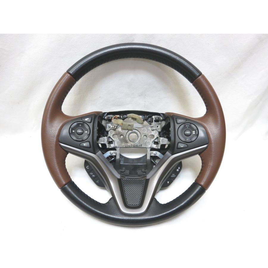 フィット GP5 GP6 後期 プレミアムブラウンインテリア 純正 革 ステアリング ハンドル GK3 GK4 GK5 GK6 ヴェゼル 管理番号（W-6312） : 松下自動車 ヤフー ...