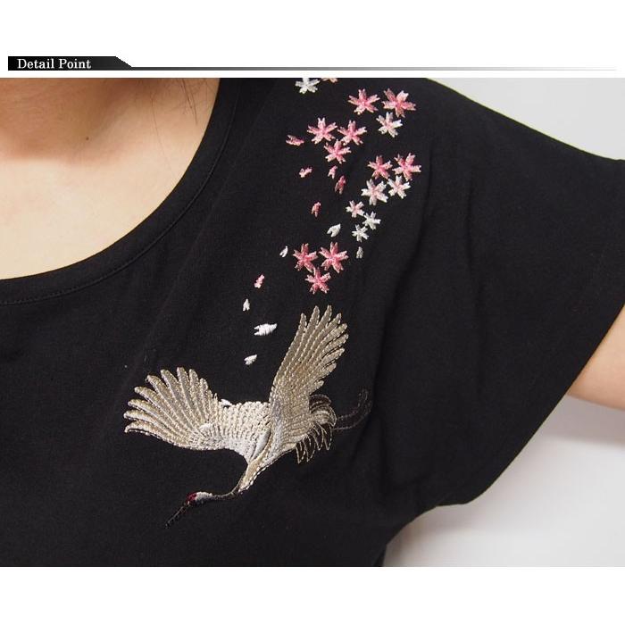 ジャパネスク レディース 鶴と桜流水 刺繍 和柄チュニックドレス