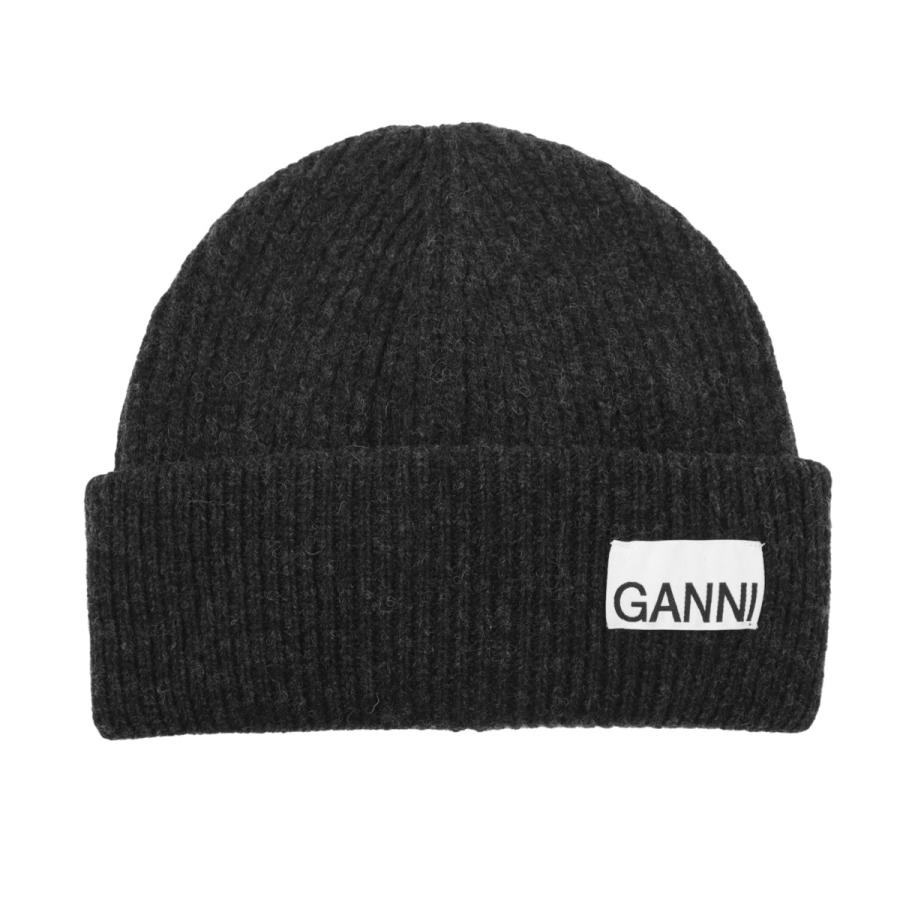 GANNI（ガニー） ニットキャップ LIGHT STRUCTURED RIB KNIT BEANIE ビーニー グレー レディース ...