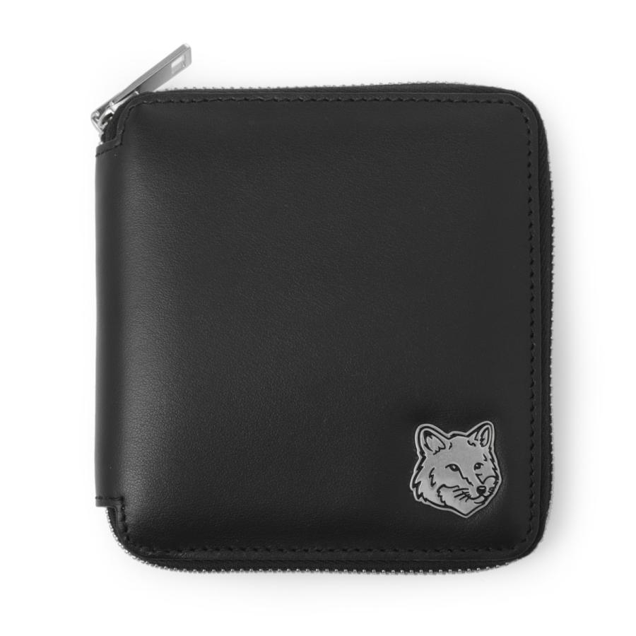 メゾンキツネ MAISON KITSUNE 2つ折り財布 小銭入れ付き FOX HEAD SQUARE ZIPPED WALLET ブラック メンズ mm05346lc0043-p199 ...