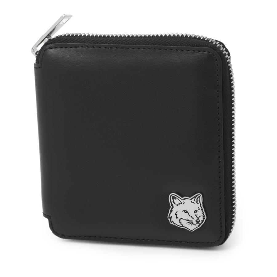 メゾンキツネ MAISON KITSUNE 2つ折り財布 小銭入れ付き FOX HEAD SQUARE ZIPPED WALLET ブラック メンズ mm05346lc0043-p199 ...