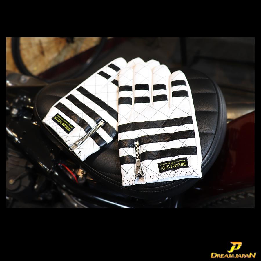 バイク グローブ ボーダーライン 囚人 メンズ レディース XS--XL 3シーズン用 シープスキン 羊革 グローブ カスタム チョッパー アメリカン c067【Dream-Japan ...