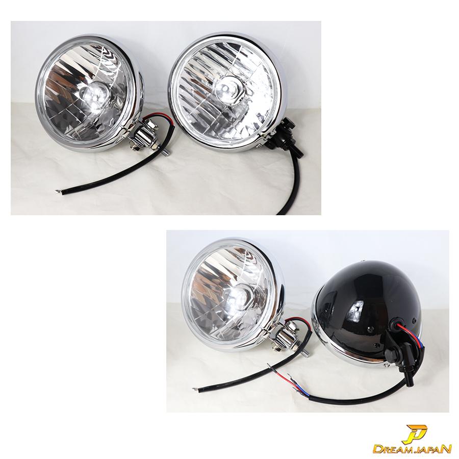 バイク ヘッドライト 5.75インチ H4バルブ ベーツライト カスタムライト 丸型 【ブラック・シルバー】 / アメリカン/ スティード バルカン ハーレー【c179】 : D.J ...