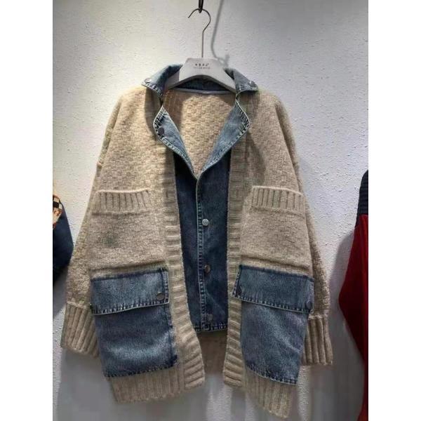 重ね着風 デニム ニット カーディガン ジャケット Gジャン 重ね着風 デニム ニット カーディガン ジャケット Gジャン