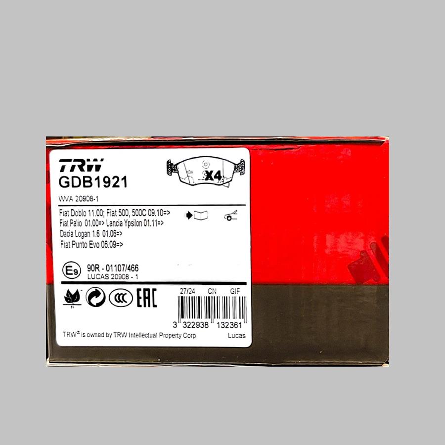 FIAT フィアット 500(312) 0.87L 1.2L パンダ(139) ＜ブレーキパッド フロント＞ 77366378 「TRW ...