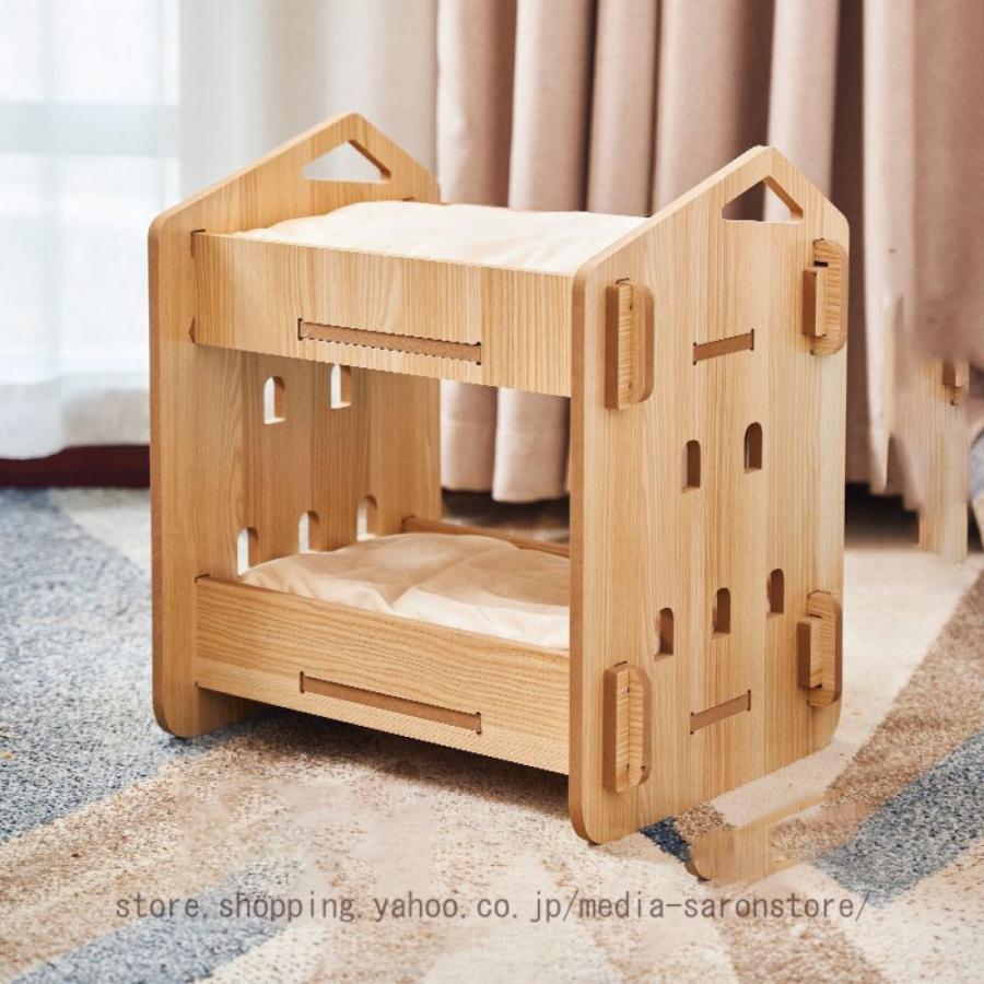 猫用 2段ベッド 北欧 天然木 猫小屋 階段付き 猫 ベッド 木製 ベッドフレームのみ カントリー調 多頭飼い ブリーダー ペットベッド ペット用ベッド 通気性 : Media Saron ...