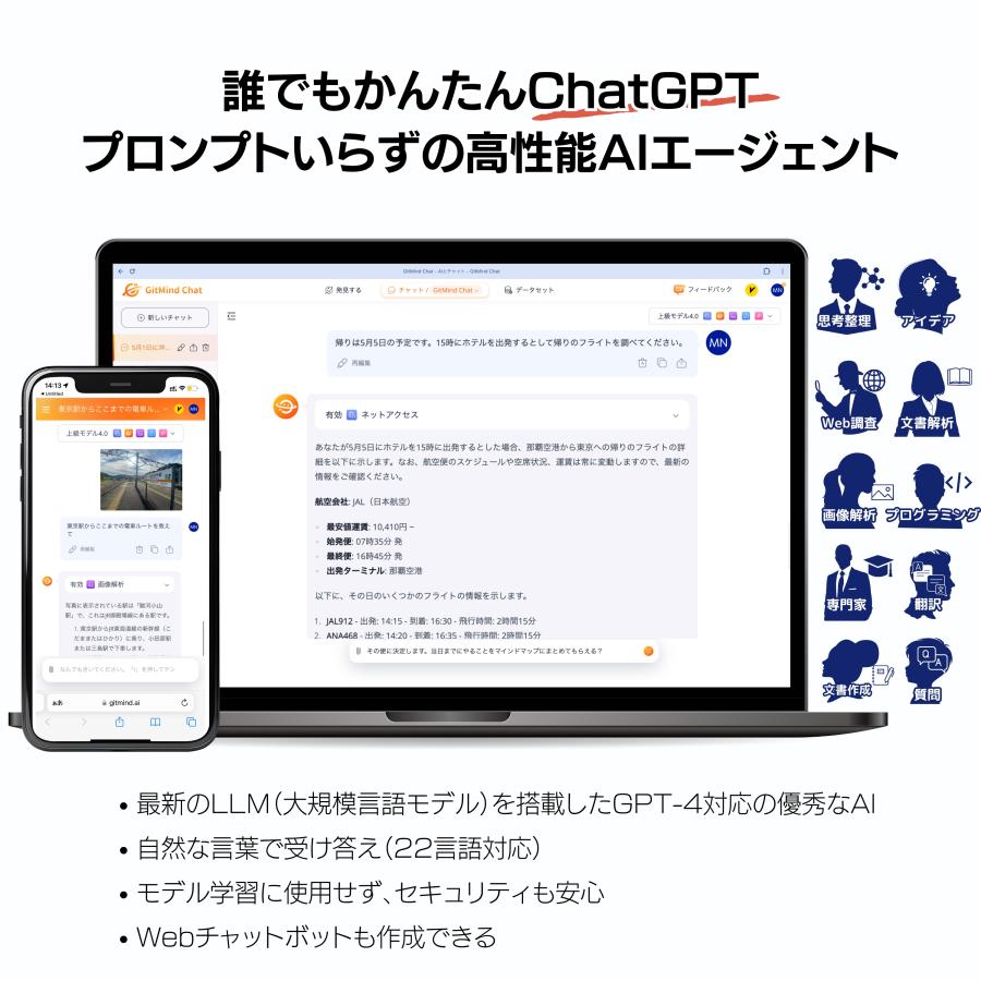 プロンプト不要ChatGPT GitMind Chat プレミアム1年版 AIエージェント チャットボット 画像解析 文書解析 画像生成 : メディアナビ・ダイレクト - 通販 - Yahoo ...