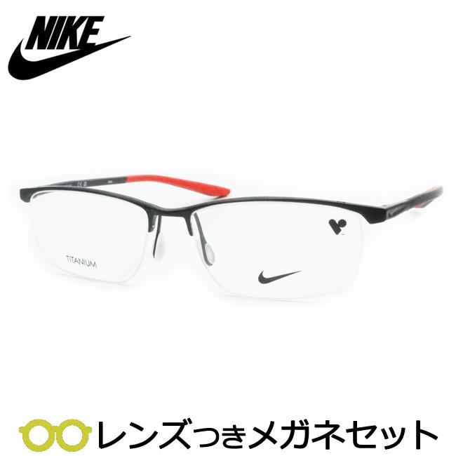 NIKE（ナイキ） ナイキメガネセット NIKE 6077AF 006 マットブラック チタン レンズつき完成品 度付き 度なし ダテメガネ ...