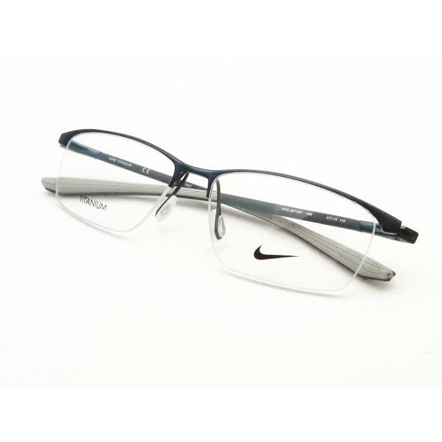 NIKE ナイキメガネセット NIKE 6077AF 406 ネイビー チタン レンズつき完成品 度付き 度なし ダテメガネ UVカット ...