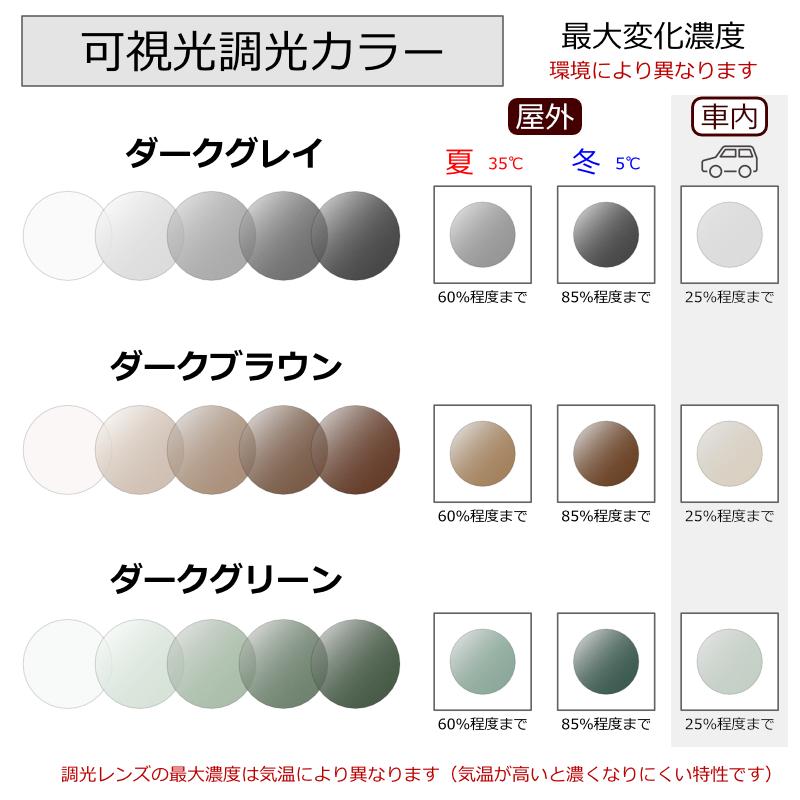 度付き 可視光調光レンズ センシティダーク 可視光+紫外線で色が変わる 調光レンズ HOYA製 1.60 1.67 球面 非球面 HOYA ...