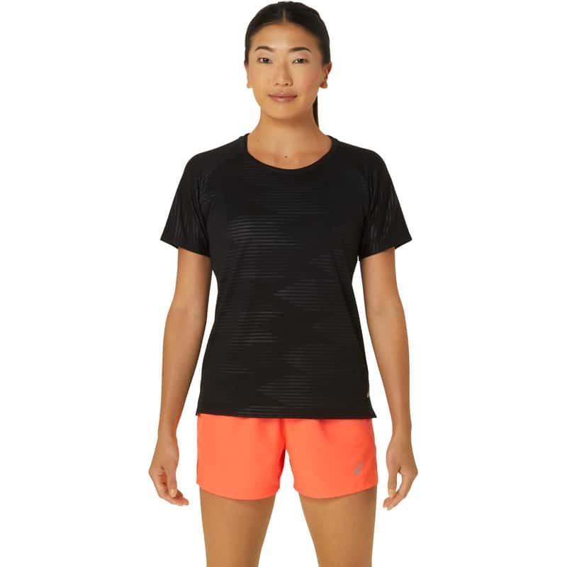 アシックス WOMEN GRAPHIC EMBOSS SS TOP 半袖シャツ PERFORMANCE BLACK 2012D002-001 ...