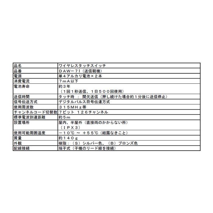 TAKEX DAW-71B ワイヤレスタッチスイッチ 送信親機(ブロンズ色) 竹中エンジニアリング : daw-71b : meidentsu shop - 通販 - Yahoo!ショッピング