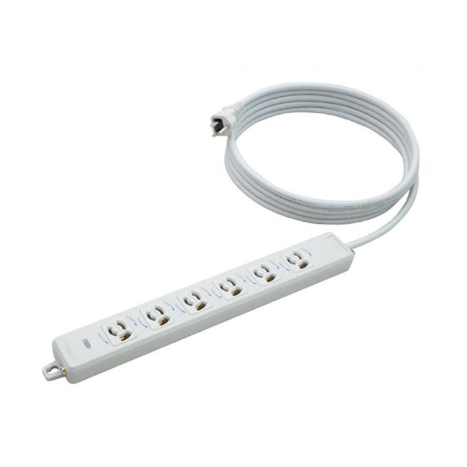 明工社 MR7906TJ5 横形OA用抜け止め接地タップ 6コ口 コード(白) 5m 耐トラッキング接地プラグ付 15A 125V ...