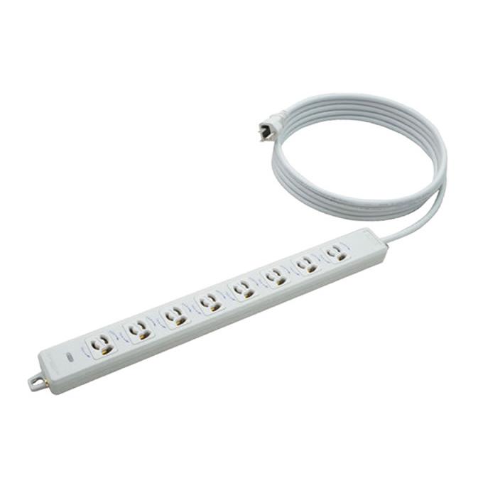 明工社 MR7908TJ3 横形OA用抜け止め接地タップ 8コ口 コード(白) 3m 耐トラッキング接地プラグ付 15A 125V ...