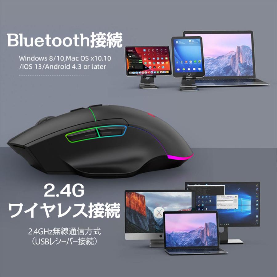 ワイヤレスマウス 高性能3モード対応 Bluetooth&2.4GHz 静音マウス 無線 6ボタン 6000DPI 6段階DPI 500mAh大容量バッテリー搭載 省エネ 手に優しい ...