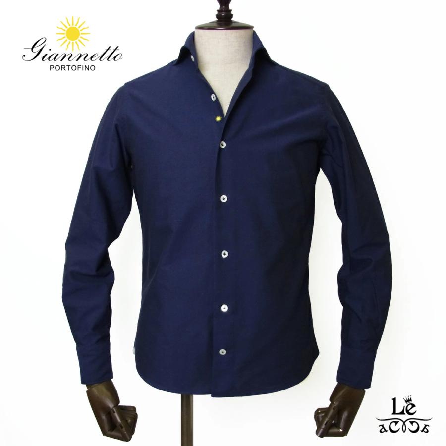 GIANNETTO ジャンネット オックスフォードシャツ giannetto シャツ 長袖 メンズ VINC FIT 背ダーツあり コットン ネイビー 紺 イタリア ブランド 国内正規品 ...