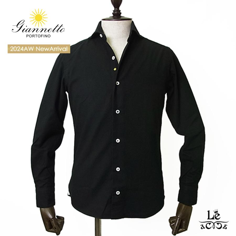 giannetto ジャンネット フランネルシャツ ネルシャツ メンズ 長袖 VINC FIT 背ダーツ カッタウェイ コットン ブラック 黒 イタリア 秋冬モデル 36300 送料無料 ...
