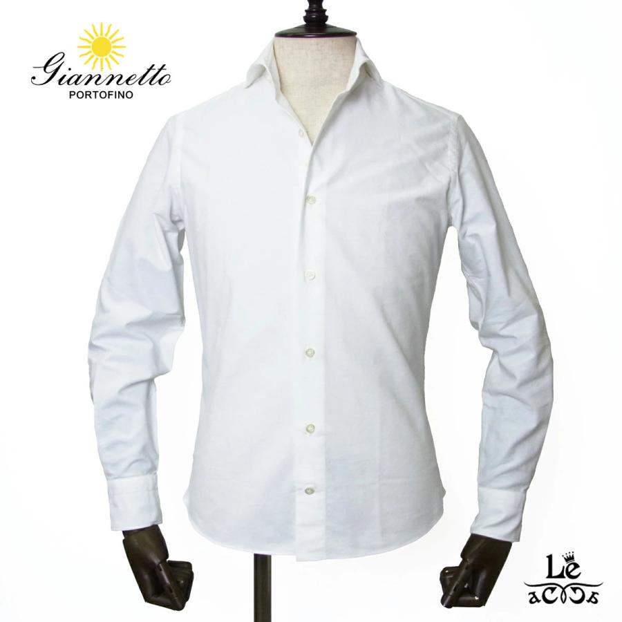 GIANNETTO ジャンネット オックスフォードシャツ giannetto シャツ 長袖 メンズ VINC FIT 背ダーツあり コットン 無地 ホワイト 白 イタリア ブランド 国内正規品 ...