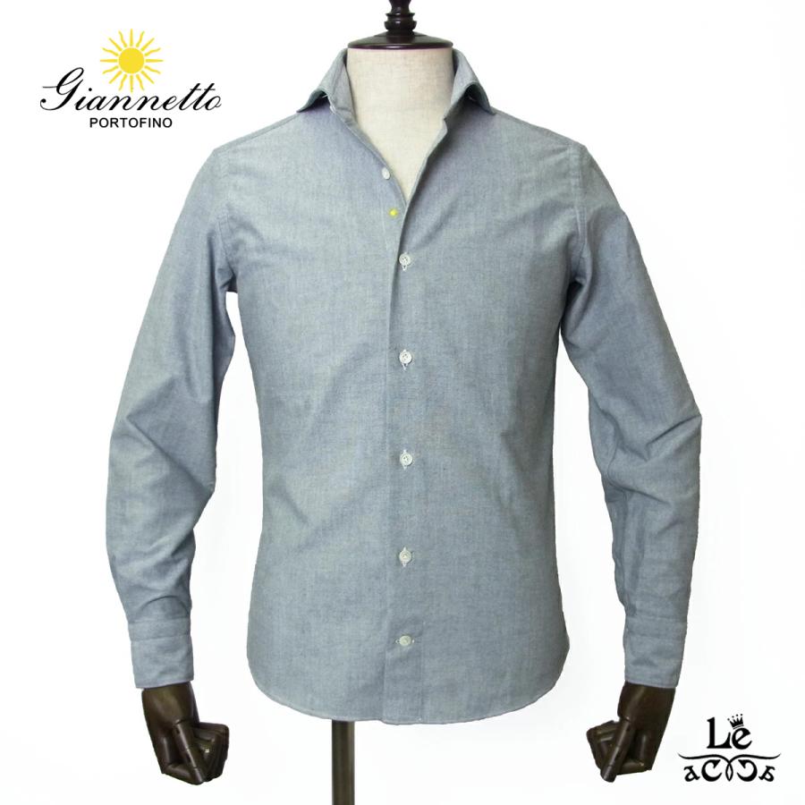 GIANNETTO 【20%OFF】ジャンネット オックスフォードシャツ giannetto シャツ 長袖 メンズ VINC FIT 背ダーツあり コットン 無地 グレー イタリア ブランド ...