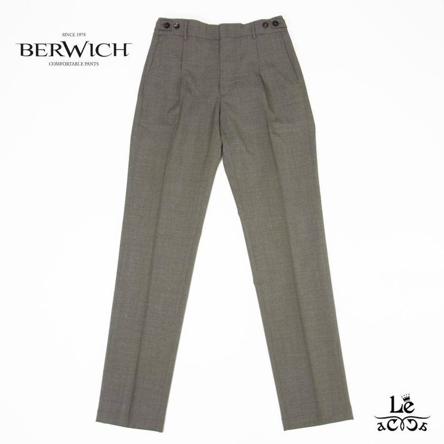 BERWICH BERTO ベルウィッチ ベルト ストレッチ ウール テーパード パンツ VB101 ワンプリーツ ゴム スラックス ベージュ 無地 メンズ イタリア 春夏 送料無料 : レ ...