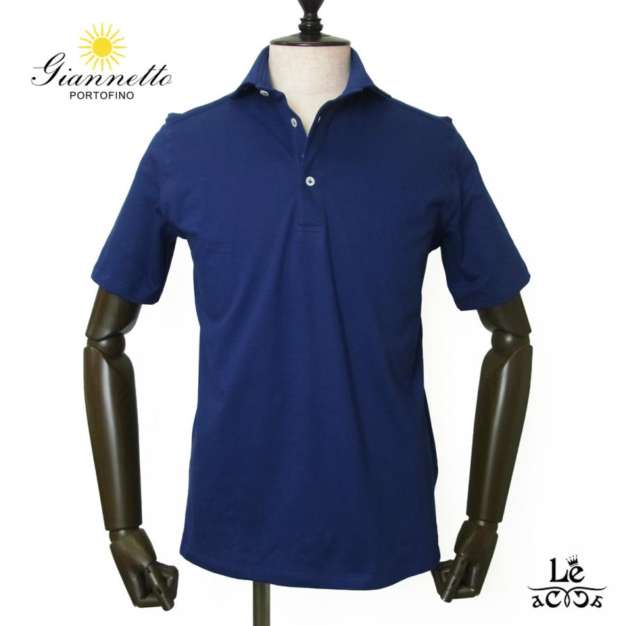 GIANNETTO giannetto ジャンネット 鹿の子 ポロシャツ コットンストレッチ クラシック メンズ ブルー bleu 青 半袖 カッタウェイ 台襟 イタリア 国内正規品 送料無料 ...