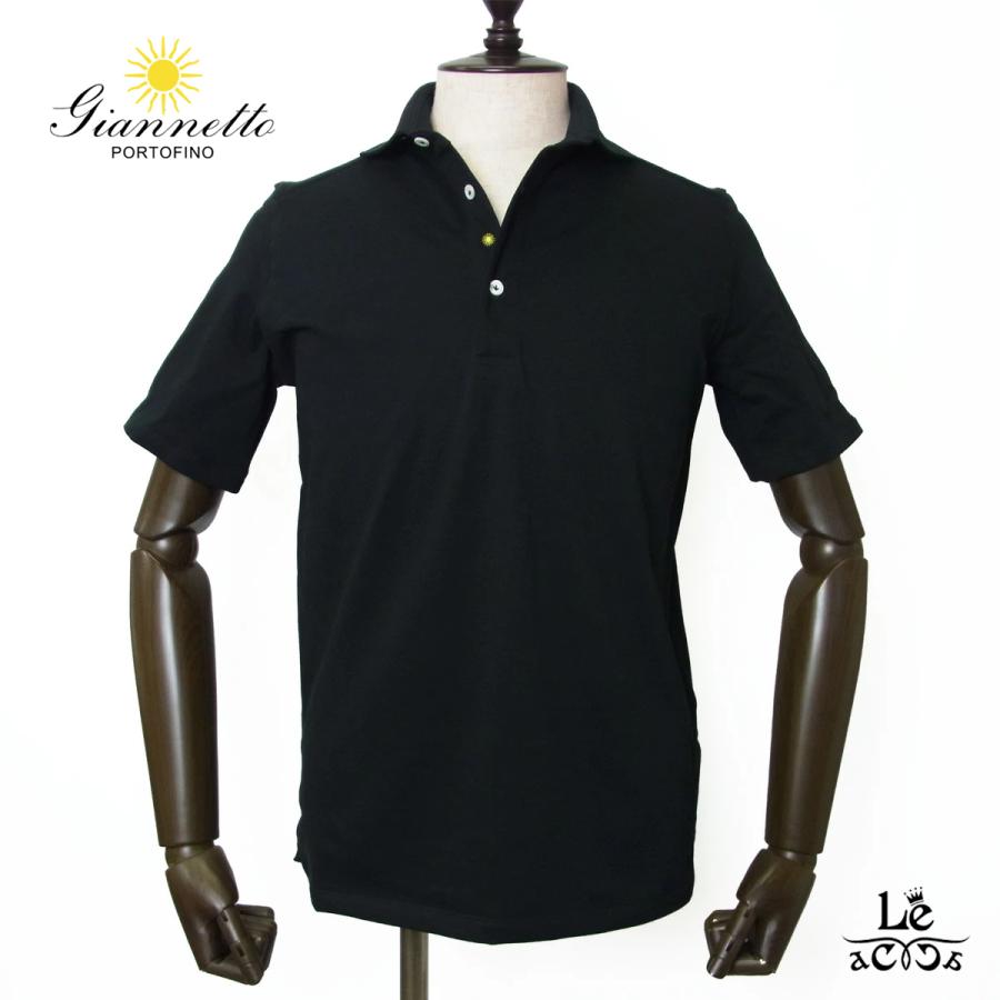GIANNETTO giannetto ジャンネット 鹿の子 ポロシャツ コットンストレッチ クラシックポロシャツ メンズ ブラック 半袖 カッタウェイ 台襟 イタリア 国内正規品 送料無料 ...