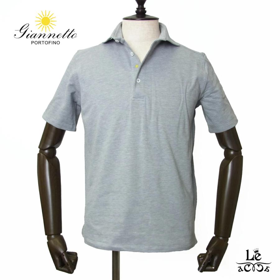 GIANNETTO giannetto ジャンネット 鹿の子 ポロシャツ コットンストレッチ クラシック メンズ グレー 灰色 grey 半袖 カッタウェイ 台襟 イタリア 国内正規品 送料 ...