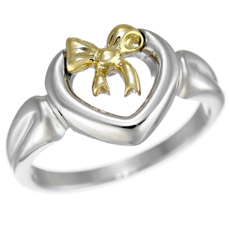 TIFFANY BOW 新品同様 ティファニー ハート ウィズ ボウ リボン リング 11号 指輪 スターリングシルバー 925 18K イエローゴールド コンビ TIFFANY&CO ...