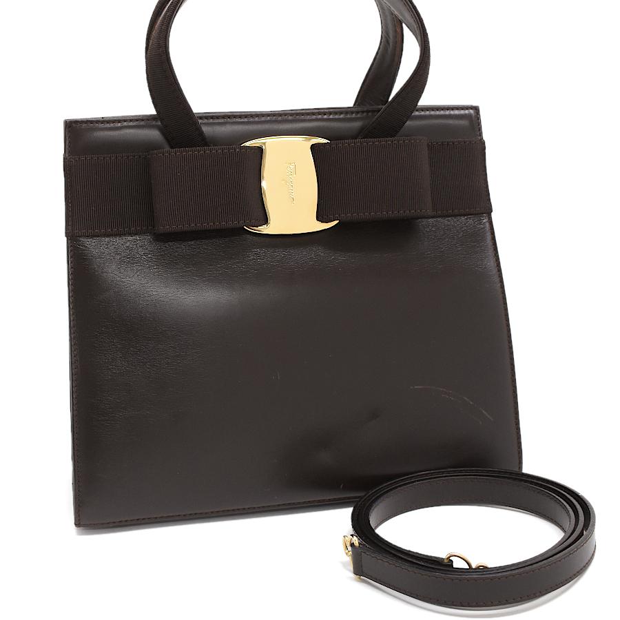 VARA（Salvatore Ferragamo） サルヴァトーレフェラガモ 2way ハンドバッグ ショルダー ヴァラリボン ダークブラウン Salvatore Ferragamo : メル ...