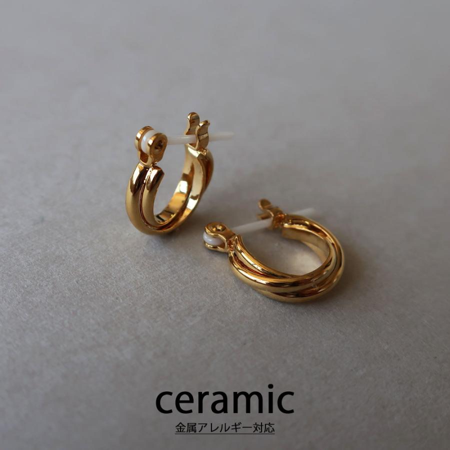 Melody Accessory 20%OFF クーポン セール セラミック ピアス 日本製 K18GP フープ 小ぶり 金属アレルギー対応 ラップピアス キャッチレスピアス クロッシング ...