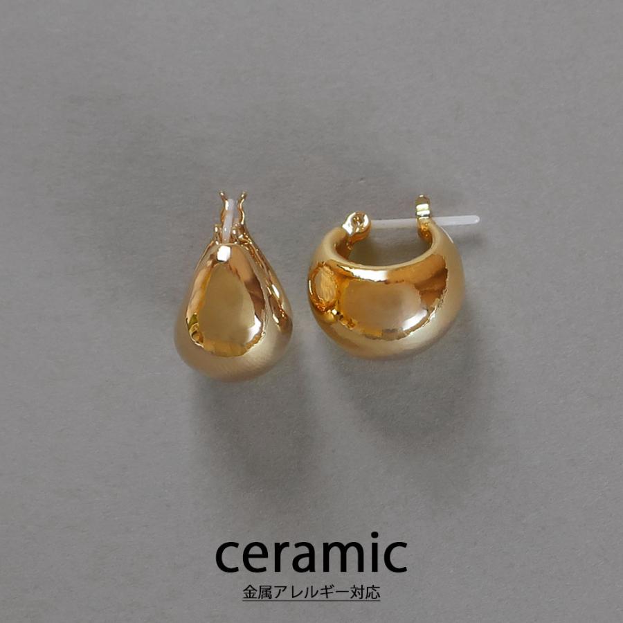 Melody Accessory 20%OFF クーポンSALE ピアス セラミック 日本製 K18GP フープ スフィア 金属アレルギー対応 キャッチレスピアス クロッシングピアス ゴールド ...