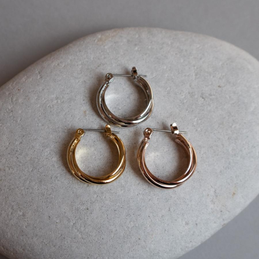 ピアス イヤリング K18GP 3連 フープピアス キャッチレス 純チタン チタンポスト ニッケルフリー クリップ トリニティ クロス クリスマス : cr-n7 : 日本製 MELODY ...