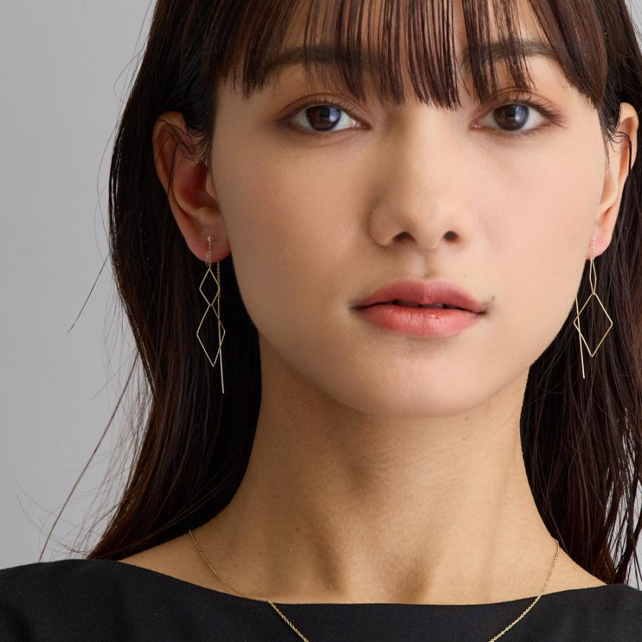イヤリング 日本製 ノンホールピアス K18GP 金属アレルギー対応 長い チェーン サークル しかく レディース ゴールド ブランド シンプル おしゃれ ジュエリー :nt-s40:日本製 ...