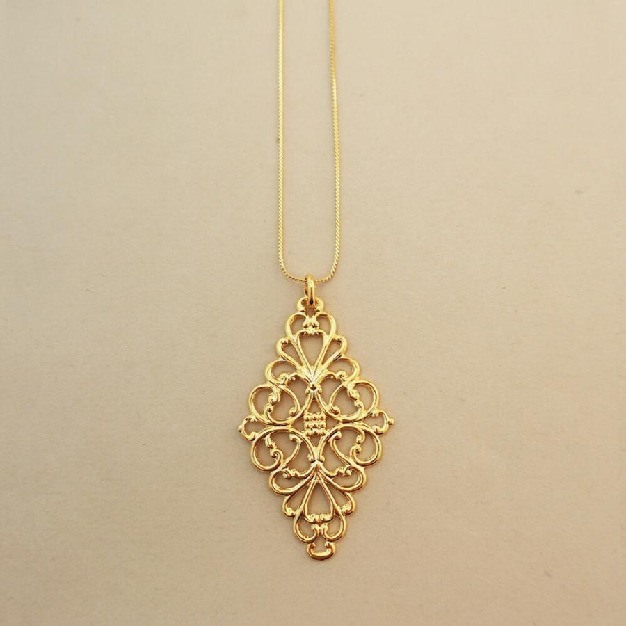 ロングネックレス 日本製 アラベスク ネックレス ロング ペンダント ゴールド 透かし 重ね付け レディース k18gp ゴールド ブランド おしゃれ 大ぶり :op-n284:日本製 ...