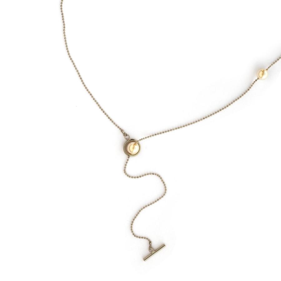 ネックレス 日本製 K18GP ステーション ロングネックレス ボールチェーン パール マンテル 2way 2ウェイ ワンポイント トレンド お呼ばれ 結婚式 シンプル :op-n304:日本 ...