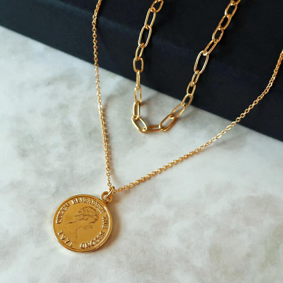 Melody Accessory 20%OFF クーポンセール 2本セット コイン ネックレス 日本製 ゴールド 金属アレルギー対応 K18GP 重ね付け ケーブルチェーン メタル 福袋 ...