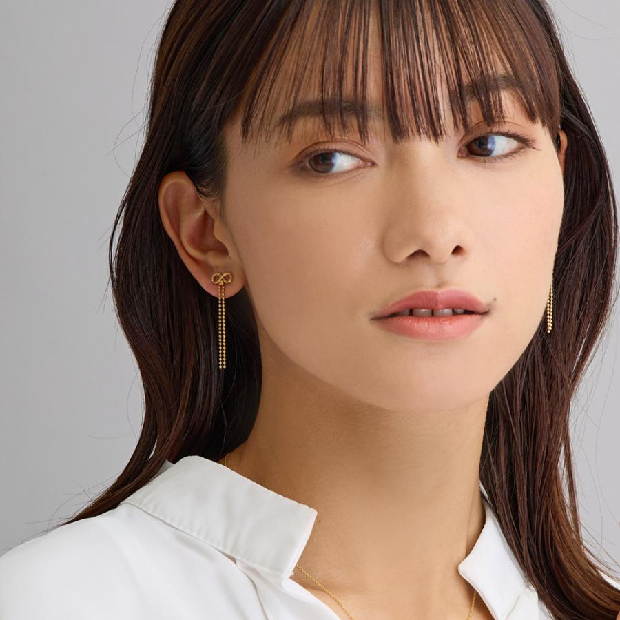リボン イヤリング ピアス ノンホール ロングレングス ロング チェーンピアス k18gp 金属アレルギー オケージョン クリスマス : pe-n234 : 日本製 MELODY ...