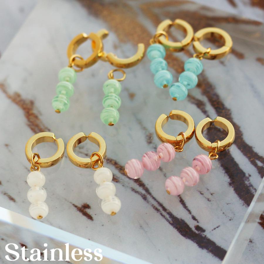 Melody Accessory（メロディーアクセサリー） イヤリング クリップ ステンレス 日本製 K18GP 透明 透け感 涼しげ ガラスビーズ カラフル 2way 取り外し可能 フープ ...