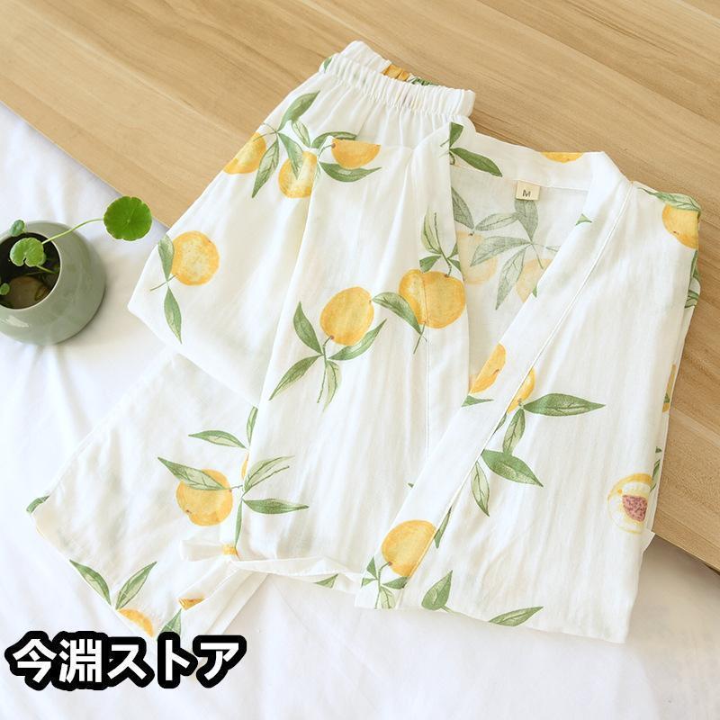 レディース パジャマ セットアップ ダブルガーゼ 甚平 半袖 長ズボン 和風 ルームウェア Vネック モモ柄 ナイトウェア 部屋着 寝巻き ウエストゴム 春夏 : MEMUストア - 通販 ...