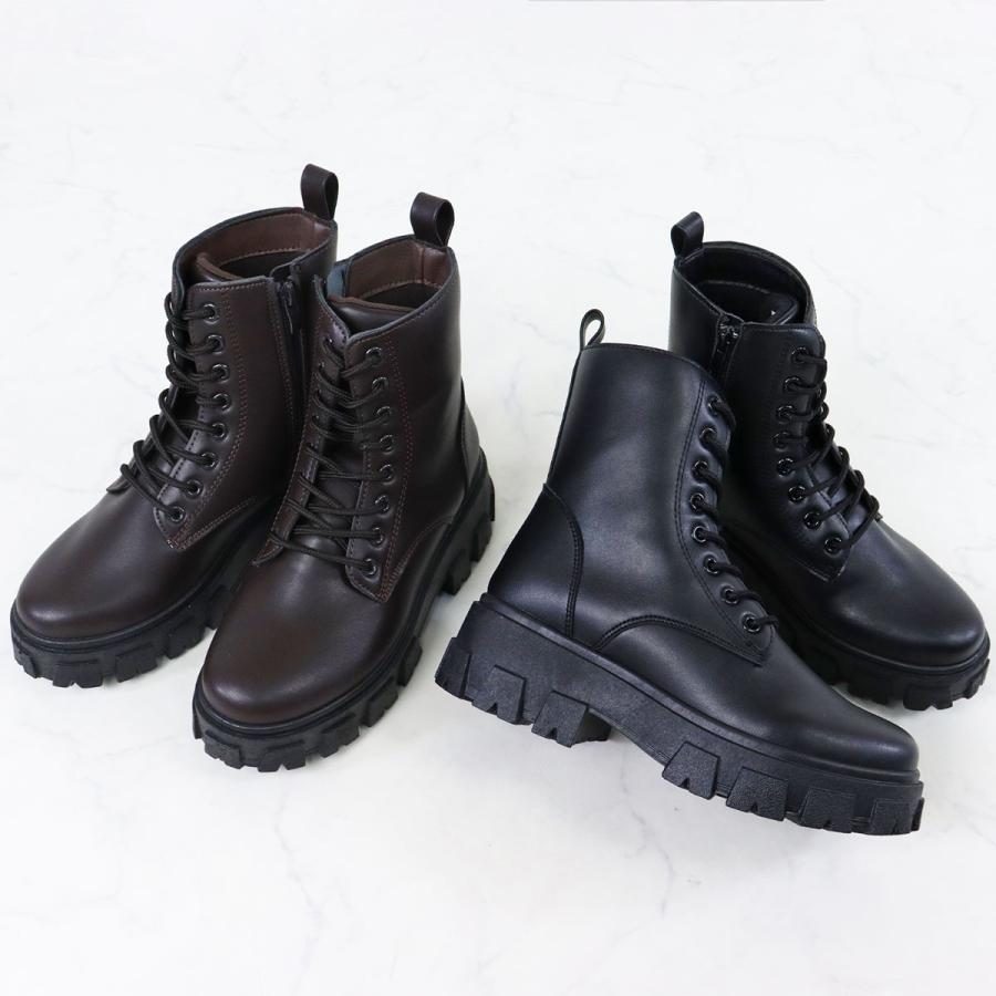 ブーツ レディース ショート 厚底 5.5cmヒール 黒 レースアップ サイドジップ レザー 合成皮革 23-25.5cm No.9093 リバティードール :154-9093:靴のジール ...