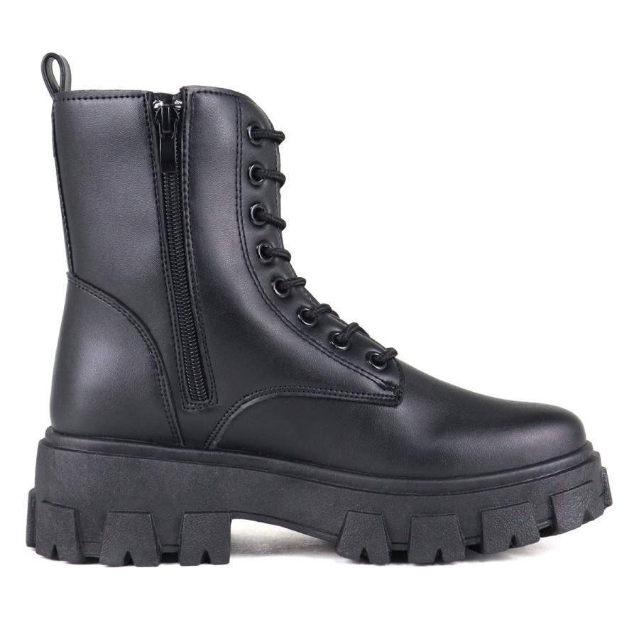 ブーツ レディース ショート 厚底 5.5cmヒール 黒 レースアップ サイドジップ レザー 合成皮革 23-25.5cm No.9093 リバティードール :154-9093:靴のジール ...