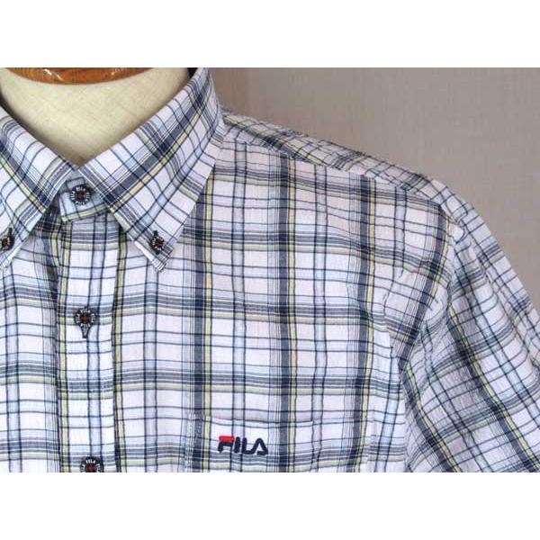 FILA 夏 半袖ボタンダウン シャツ 1Pロゴ刺繍 白/紺×サックス黄 チェックM L LL : MENS SHOP トミー - 通販 - Yahoo!ショッピング