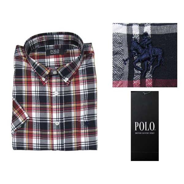POLO BCS 夏 半袖 ボタンダウン シャツ綿サッカー/1P刺繍 チェック 赤×紺 L LL : MENS SHOP トミー - 通販 - Yahoo!ショッピング