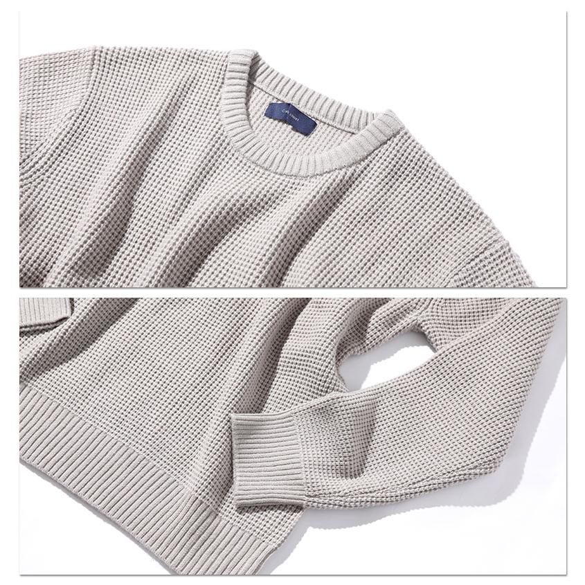 ワッフルニット メンズ セーター ニット 40代 50代 冬 服 男性 黒 白 トップス 形態安定 ワッフル編み オーバーサイズ ゆったり ...