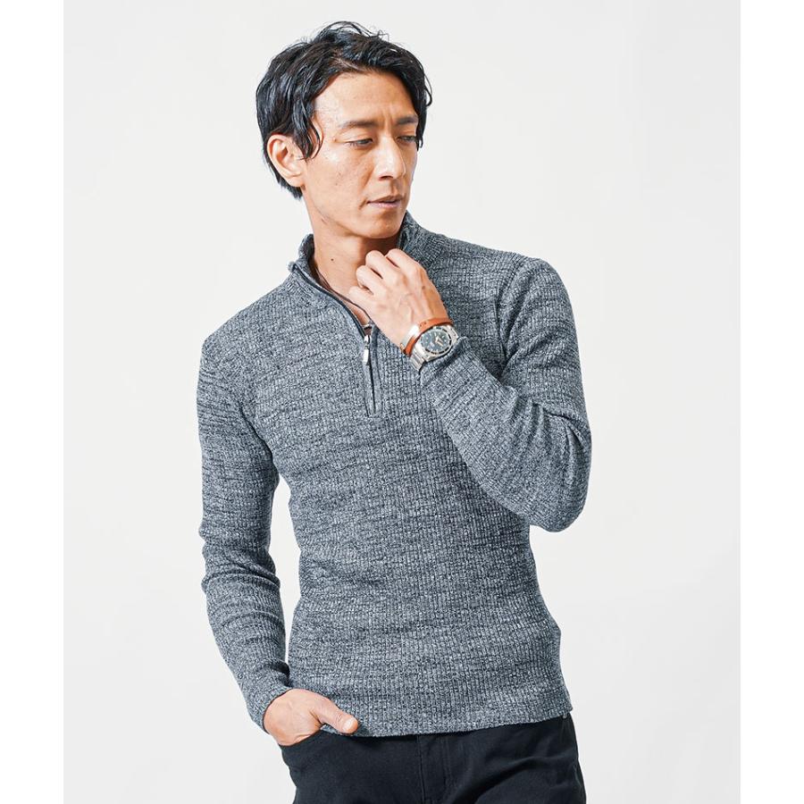 ニット メンズ トップス ニット リブ編み ハーフジップ スリム 長袖 無地 春 秋 冬 服 30代 40代 50代 メンズスタイル MENZ-STYLE :76-2411-862:MENZ ...