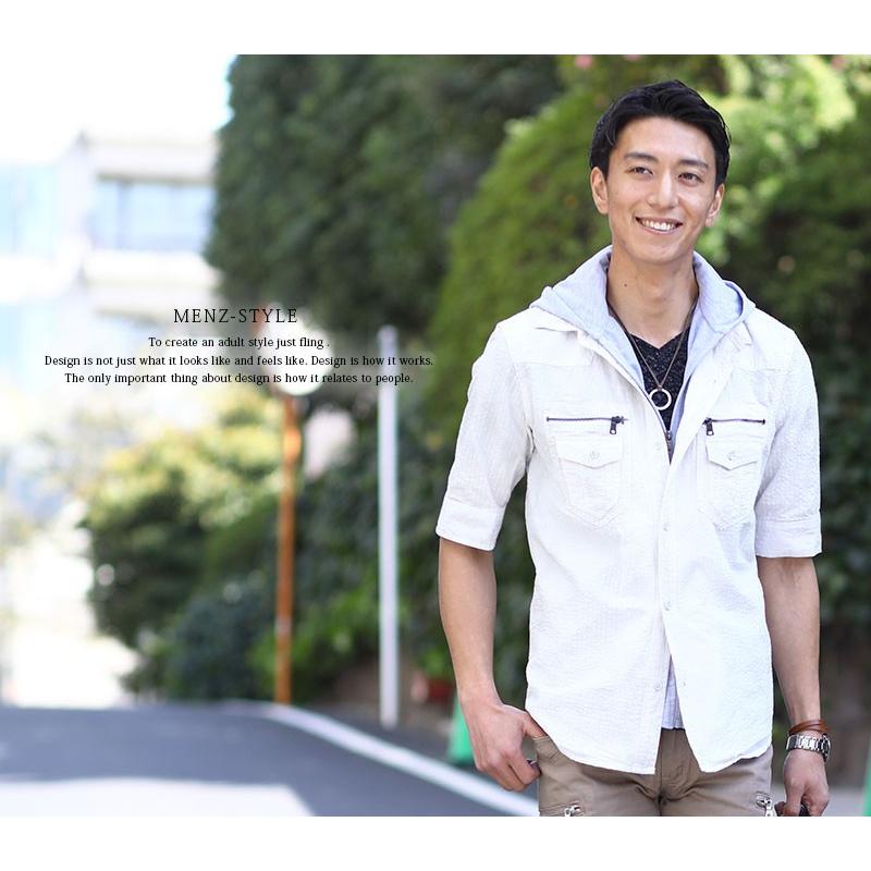 シャツ メンズ パーカー シャツパーカー シアサッカー 5分袖 おしゃれ 30代 40代 50代 メンズスタイル : MENZ-STYLE メンズスタイル - 通販 - Yahoo!ショッピング