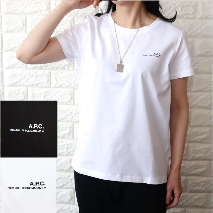 A.P.C. アーペーセー APC Item Tシャツ COFBT F26012 T-SHIRT レディース WHITE ホワイト BLACK ブラック クルーネック ロゴT コットン : メ ...