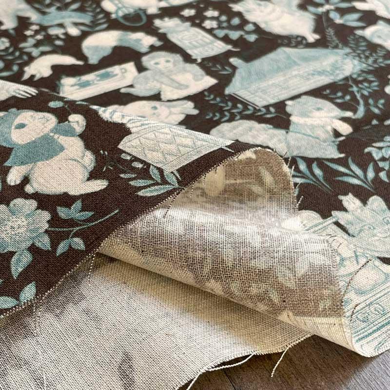 yukiemonユキエモン「冬支度」 綿麻シーチング生地デジタルプリント グリーン/ピンク/ブラウン(松浦由起江さんデザイン 22fabric 商用利用OK)DP-4855-1 : リバティ ...