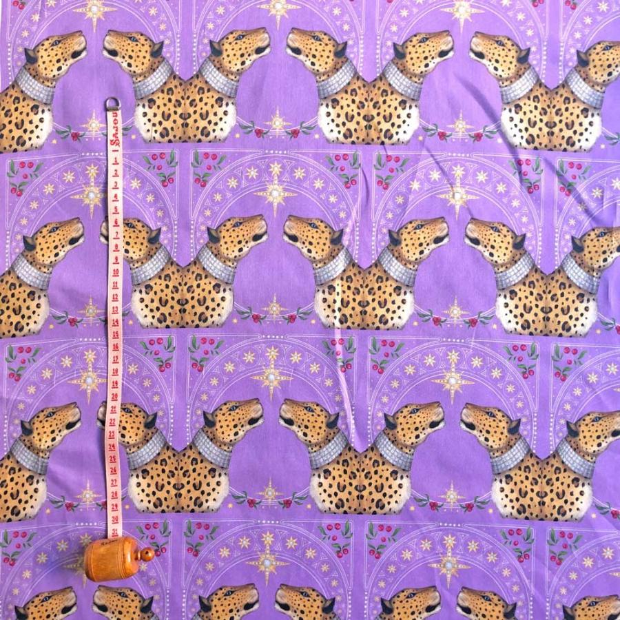 Catherine Rowe Designs キャサリンロウ・国産80サテン生地 綿100％＜Leopards＞(レオパード)ヒョウ【パープル ...
