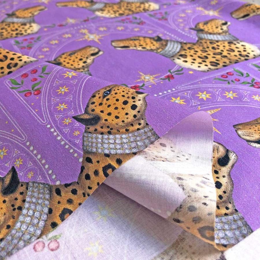Catherine Rowe Designs キャサリンロウ・国産80サテン生地 綿100％＜Leopards＞(レオパード)ヒョウ【パープル ...